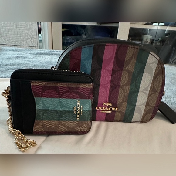 Coach | Bags | Coach Mini Serena Striped Crossbody Wmatching Zip Card ...